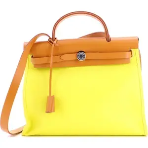 Hermès Herbag Zip Berline Vache Canvas And Leather 31 - Lime