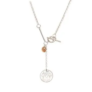 Hermès Ex-libris Long Necklace Sterling With 18k Rose Gold Small - Metallic Silver