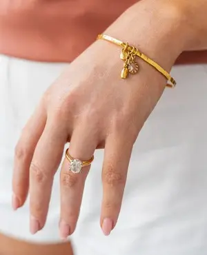 LONI PAUL JEWELRY Peach Moonstone Talisman Bangle Bracelet