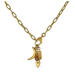 LONI PAUL JEWELRY Peach Moonstone Talisman Drop Necklace - Gold