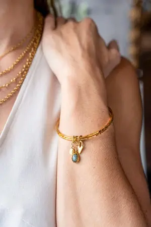 LONI PAUL JEWELRY Labradorite Talisman Bangle Bracelet - Gold