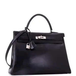 Hermès Kelly Handbag Black Box Calf With Palladium Hardware 35