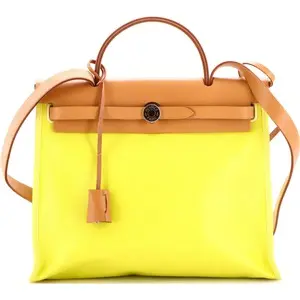 Hermès Herbag Zip Berline Vache Canvas And Leather 31 - Lime