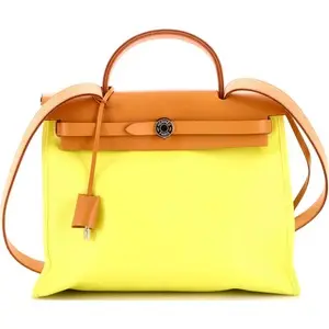 Hermès Herbag Zip Berline Vache Canvas And Leather 31 - Lime
