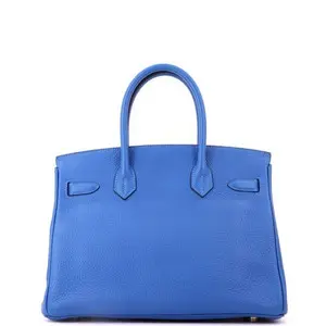 Hermès Birkin Handbag Blue Clemence With Gold Hardware 30
