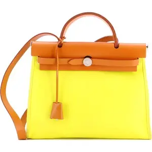 Hermès Herbag Zip Berline Vache Canvas And Leather 31 - Lime