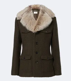 Saint Laurent Shearling-trimmed Wool-blend Tweed Jacket - Green