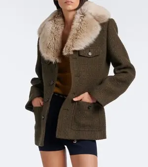 Saint Laurent Shearling-trimmed Wool-blend Tweed Jacket