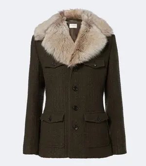 Saint Laurent Shearling-trimmed Wool-blend Tweed Jacket - Green