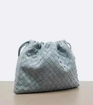 Bottega Veneta Small Intrecciato Suede Pouch - Blue