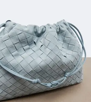 Bottega Veneta Small Intrecciato Suede Pouch - Blue