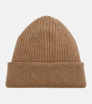 Loewe Logo Embroidered Ribbed-knit Wool Beanie - Beige