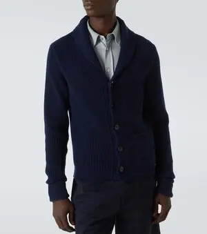 TOM FORD Shawl Collar Ribbed Cashmere Cardigan - Blue