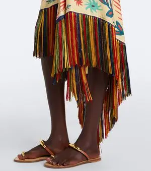 Etro Fringed Printed Asymmetric Silk Maxi Skirt - Multicoloured