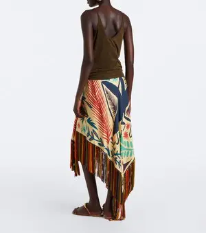 Etro Fringed Printed Asymmetric Silk Maxi Skirt - Multicoloured