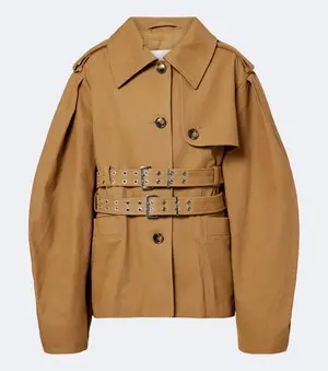 GANNI Belted Cotton Jacket - Brown