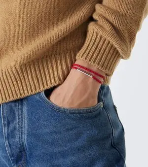 Bottega Veneta Knot Sterling Silver And Braided Leather Bracelet - Red