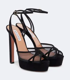 AQUAZZURA Shear Suede Platform Sandals - Black