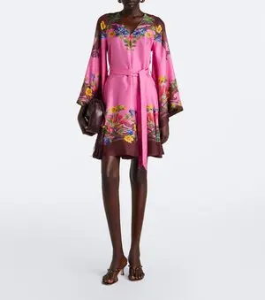 Etro Belted Floral Silk Satin Minidress