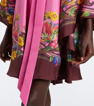Etro Belted Floral Silk Satin Minidress