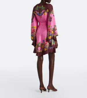 Etro Belted Floral Silk Satin Minidress