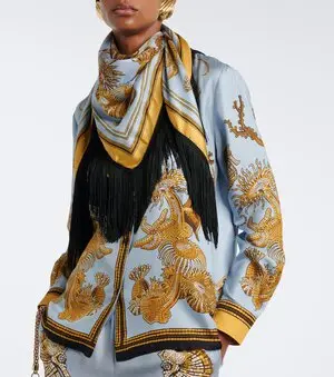 La DoubleJ Fringed Printed Silk Twill Scarf