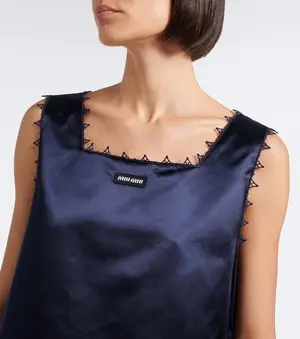 Miu Miu Embroidered Cotton-blend Satin Minidress