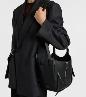 Loewe Hammock Flip Medium Leather Tote Bag - Black