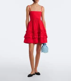 GANNI Ruffled Cotton Poplin Mini Dress - Red