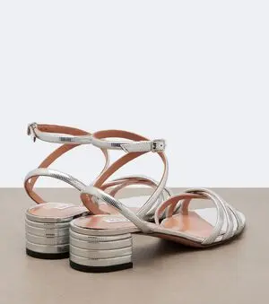 AQUAZZURA Heatwave Leather Ankle Strap Sandals - Silver
