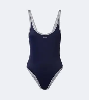 Versace Greca Logo Embroidered One-piece Swimsuit - Blue