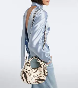 GANNI Mini Zebra-printed Top Handle Bag - Beige