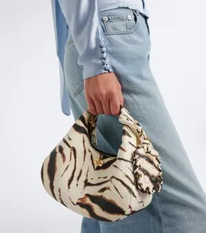 GANNI Mini Zebra-printed Top Handle Bag - Beige