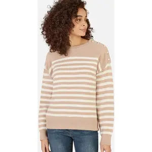 YUMI Button Detail Stripe Knitted Jumper - Beige