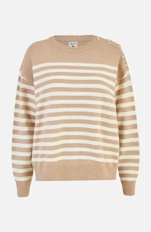YUMI Button Detail Stripe Knitted Jumper - Beige
