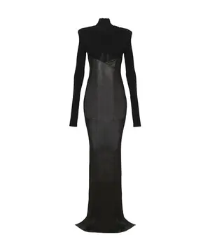Balmain Long Knit And Lambskin Leather Dress
