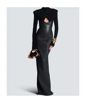 Balmain Long Knit And Lambskin Leather Dress