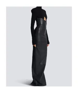 Balmain Long Knit And Lambskin Leather Dress
