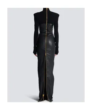 Balmain Long Knit And Lambskin Leather Dress