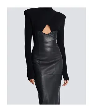 Balmain Long Knit And Lambskin Leather Dress