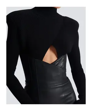Balmain Long Knit And Lambskin Leather Dress