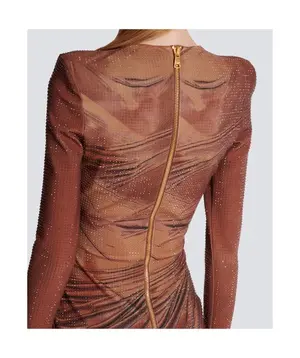 Balmain Printed Long Rhinestone Dress
