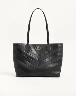 Valentino Garavani Jean Medium Shopping Bag In Nappa With Chevron Motif - Black