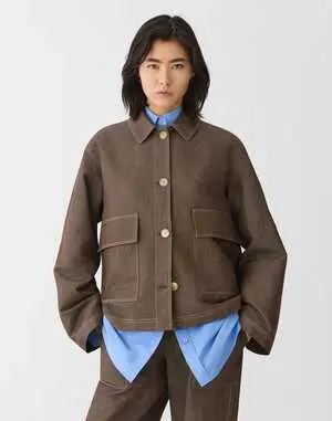 Lafayette 148 New York Cotton Linen Twill Patch Pocket Jacket - Root