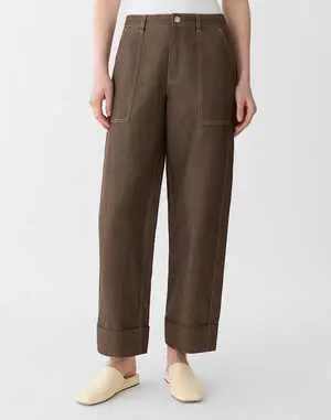Lafayette 148 New York Cotton Linen Straight Ankle Pants - Root