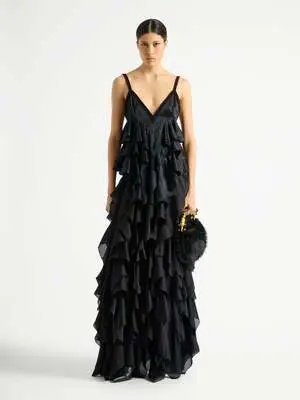 Balmain Ruffled Satin And Crepe Tank Top - Black