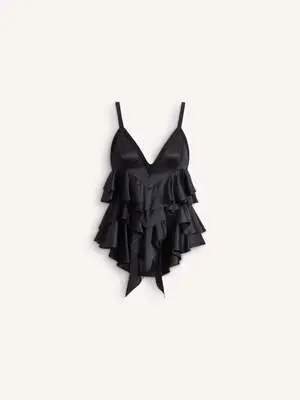 Balmain Ruffled Satin And Crepe Tank Top