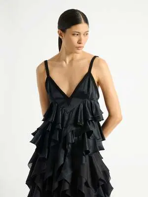 Balmain Ruffled Satin And Crepe Tank Top