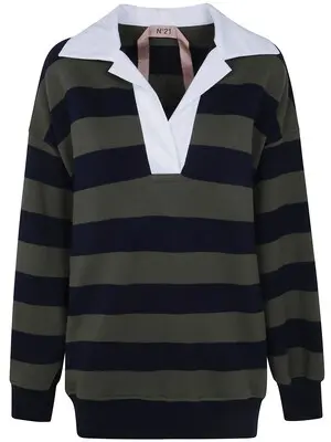 N.21 Sweatshirt Striped Polo Neck - Green