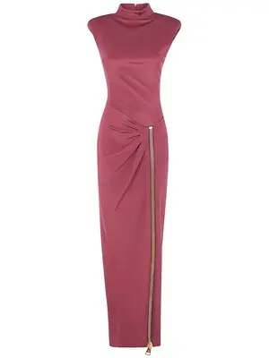 Balmain Dress Long Slit Zipped Compact Jersey